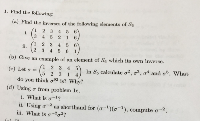 Solved 1. Find the following (a) Find the inverses of the | Chegg.com