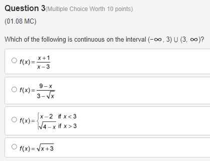 Solved Question 3(Multiple Choice Worth 10 points) (01.08 | Chegg.com
