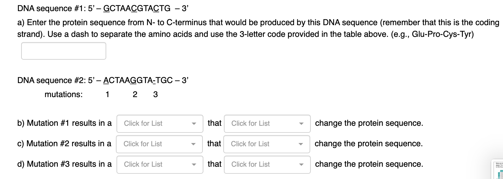 Solved Below Are Two Dna Sequences That Encode Four Amino 