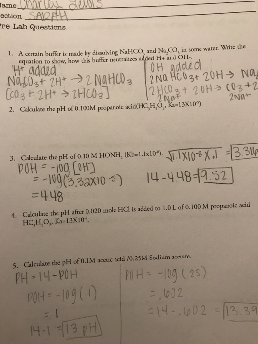 Solved ectionSAL re Lab Questions 1. A certain bufer is made | Chegg.com