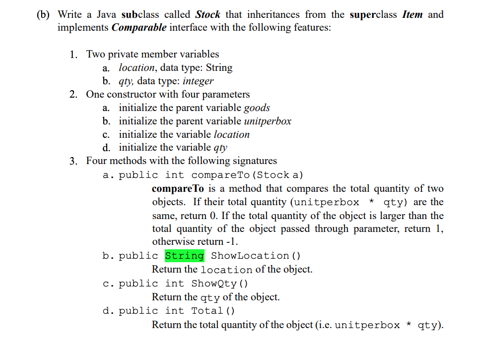 Solved (b) Write a Java subclass called Stock that | Chegg.com