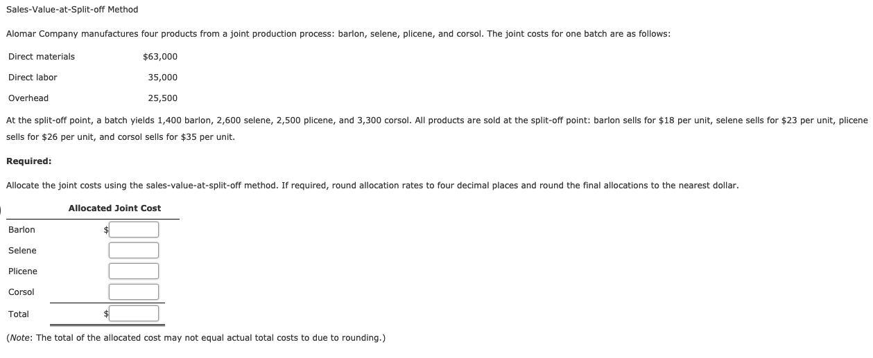 Solved Sales-Value-at-Split-off Method Alomar Company | Chegg.com