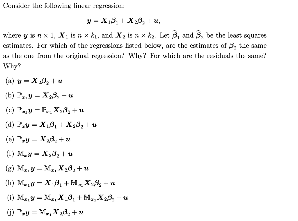 Consider the following linear regression: | Chegg.com