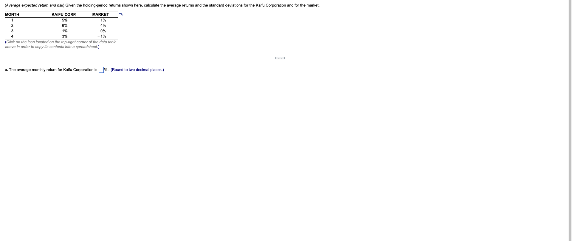 Solved (Average expected return and risk) Given the | Chegg.com