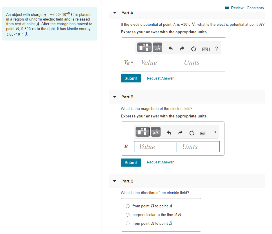 Solved Review Constants Part A An object with charge q = | Chegg.com