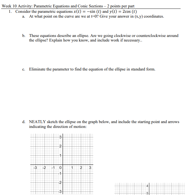 Solved Week 10 Activity: Parametric Equations and Conic | Chegg.com