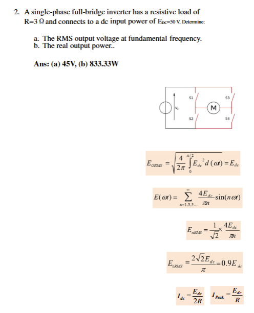 Solved A single-phase full-bridge inverter has a resistive | Chegg.com