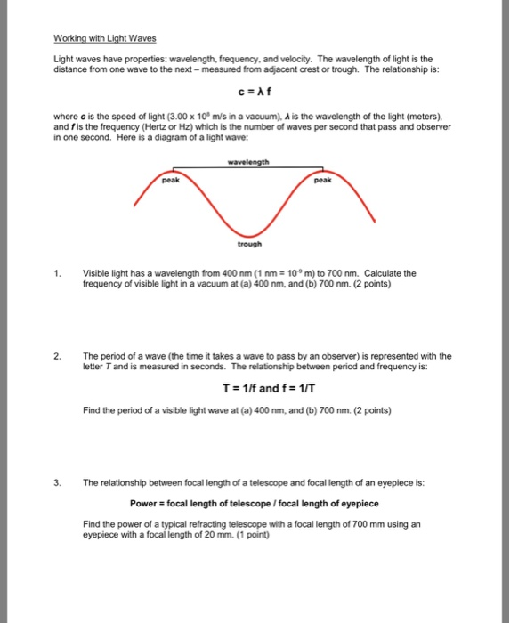 Solved Working with Light Waves Light waves have properties: | Chegg.com