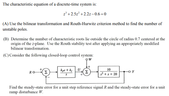 Solved The characteristic equation of a discrete-time system | Chegg.com