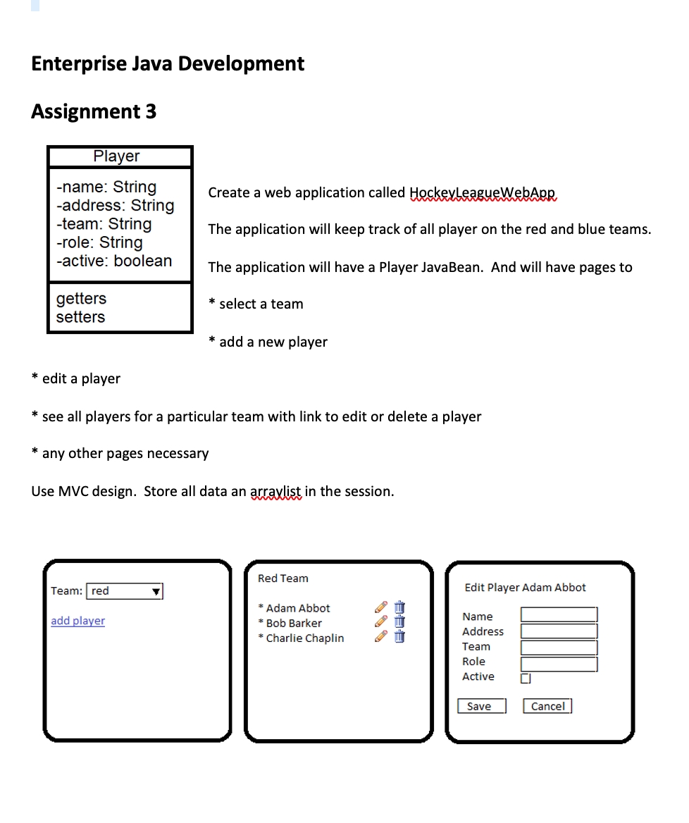 Enterprise Java Development Assignment 3 Player | Chegg.com