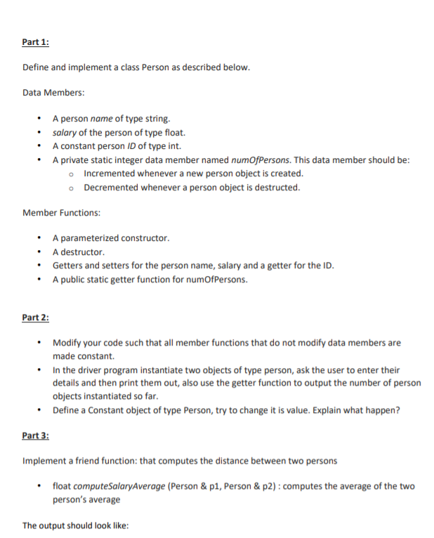 Solved Part 1: Define and implement a class Person as | Chegg.com