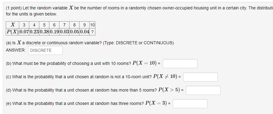 Solved (1 point) Let the random variable X be the number of | Chegg.com