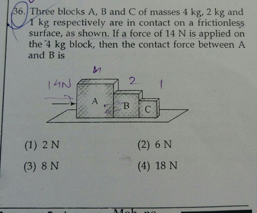 Solved 6. Thrée blocks A, B and C of masses 4 kg, 2 kg andd | Chegg.com