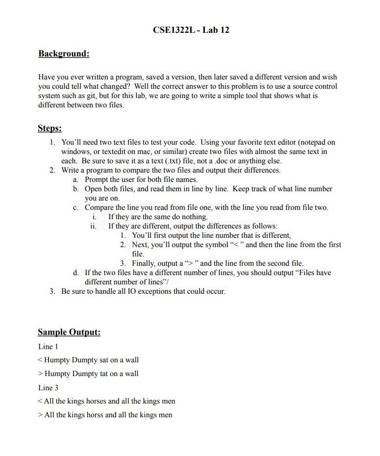 Solved CSE1322L - Lab 12 Background: Have you ever written a | Chegg.com