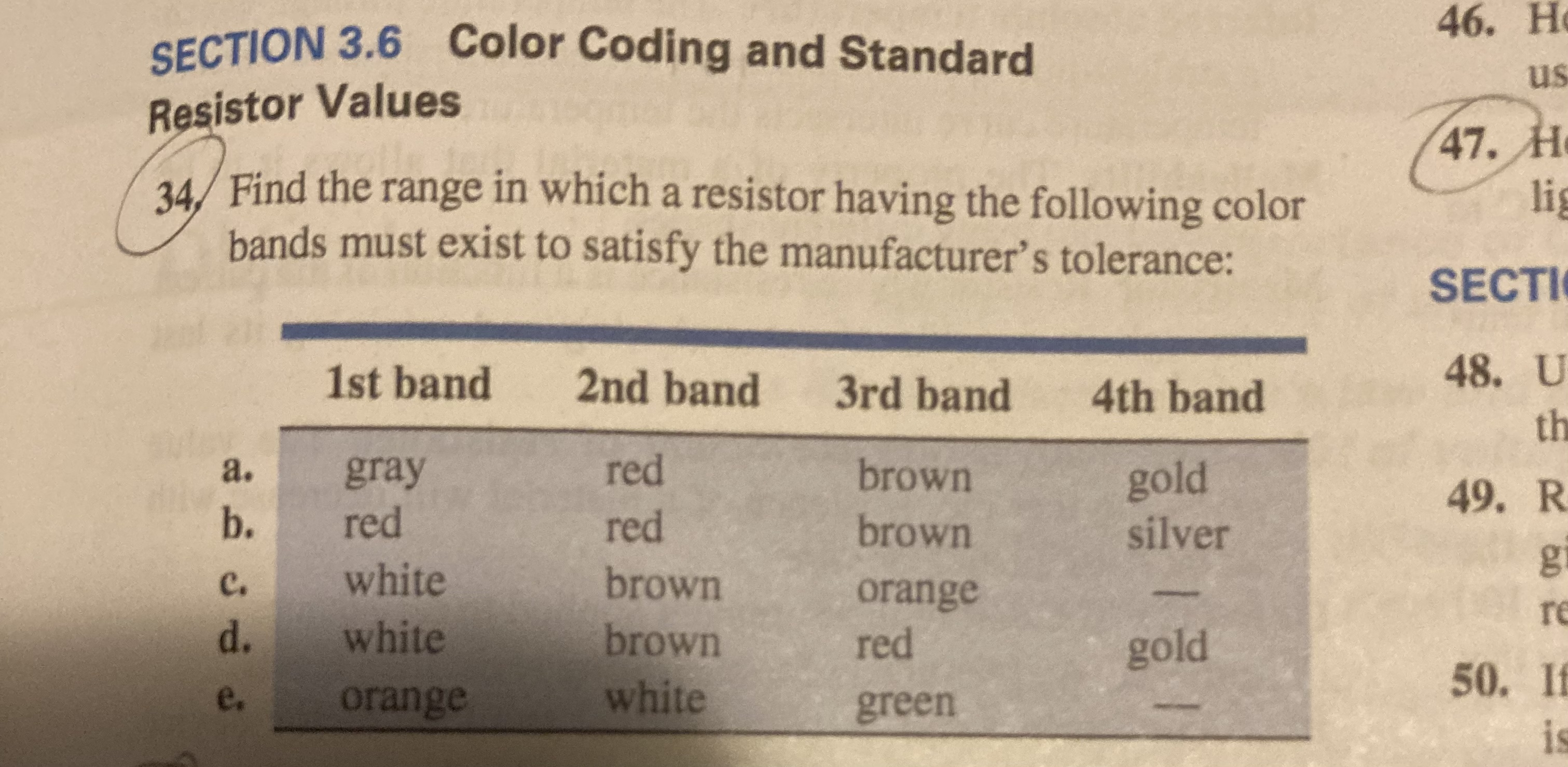Solved SECTION 3.6 Color Coding and Standard Resistor Values | Chegg.com
