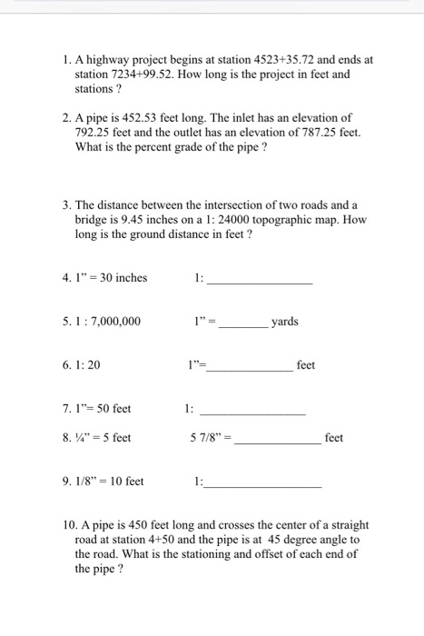 Solved 1. A highway project begins at station 4523+35.72 and | Chegg.com