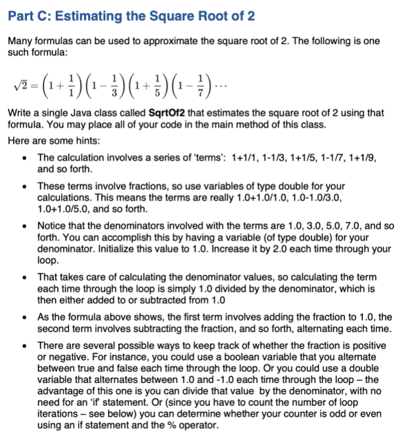 Solved Part C: Estimating the Square Root of 2 Many formulas | Chegg.com