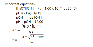 Solved Important equations [H30*][OH-] = Kw= 1.00 x 10-14 | Chegg.com