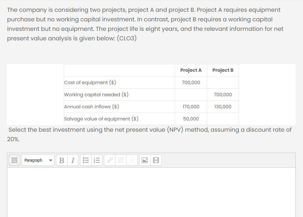 Solved The company is considering two projects, project A | Chegg.com