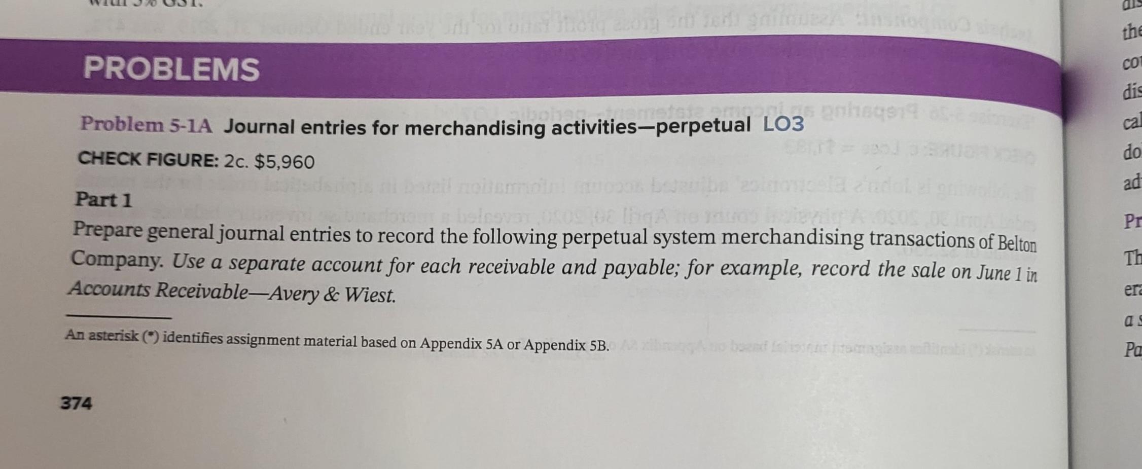 Solved Problem 5-1A Journal entries for merchandising | Chegg.com