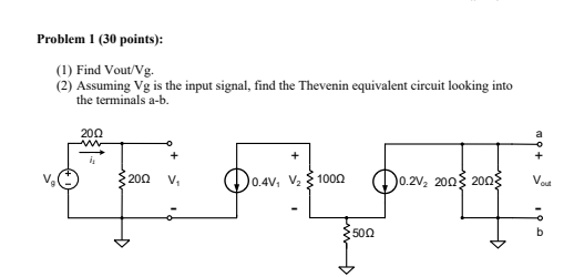 Solved Problem 1 (30 ﻿points):(1) ﻿Find Vout/Vg.(2) | Chegg.com