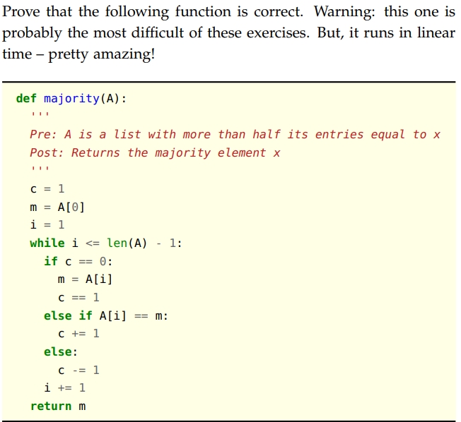 Solved def majority(A):'',Pre: A is a list with more than | Chegg.com