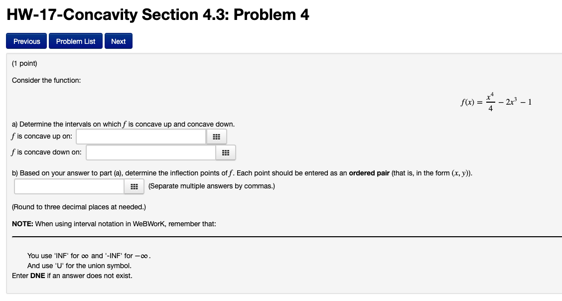Solved HW-17-Concavity Section 4.3: Problem 4 Previous | Chegg.com