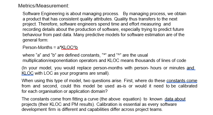 Solved Metrics/Measurement: Software Engineering is about | Chegg.com