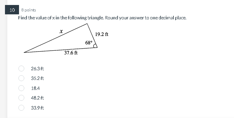 Solved Find the value of x in the following triangle. Round | Chegg.com