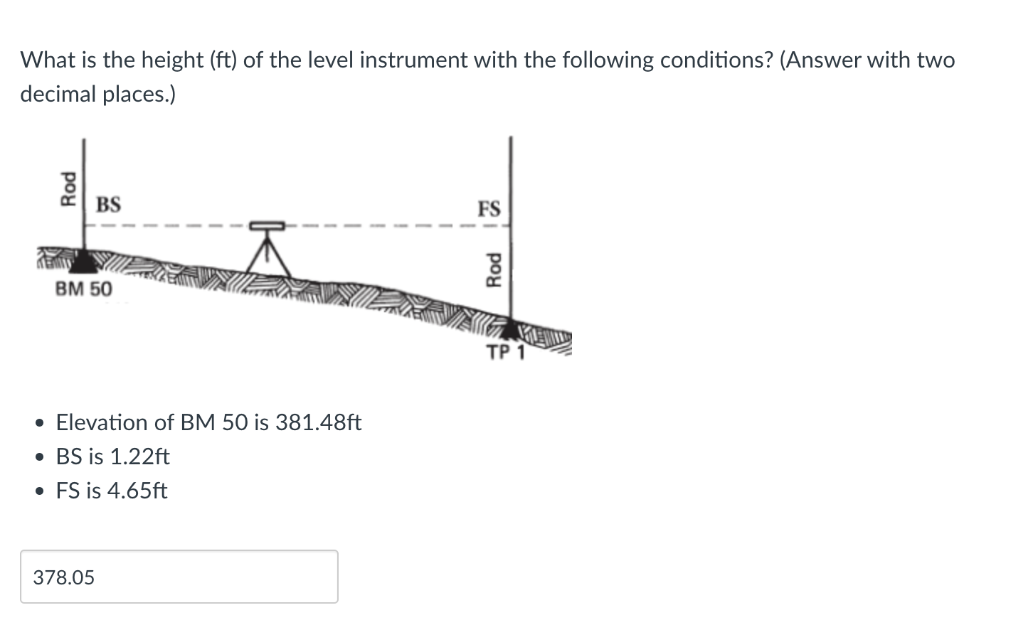 Solved What is the height (ft) of the level instrument with | Chegg.com