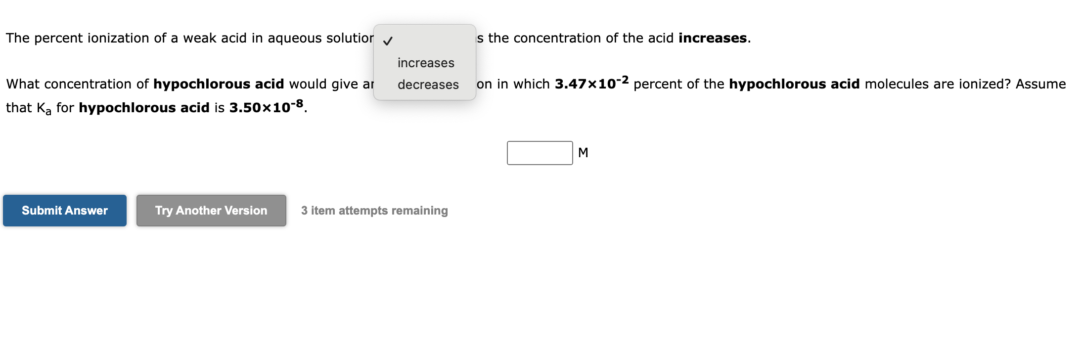 Solved The percent ionization of a weak acid in aqueous | Chegg.com