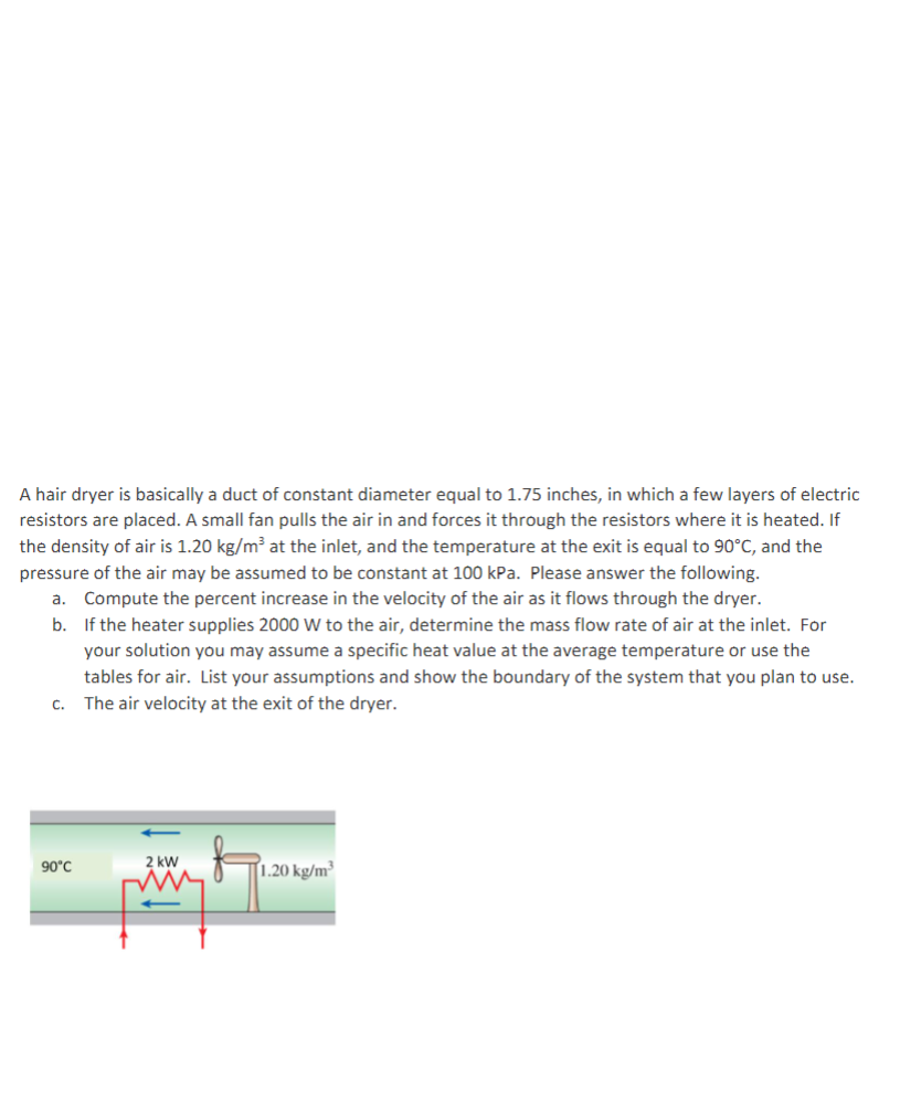 Solved A hair dryer is basically a duct of constant diameter | Chegg.com