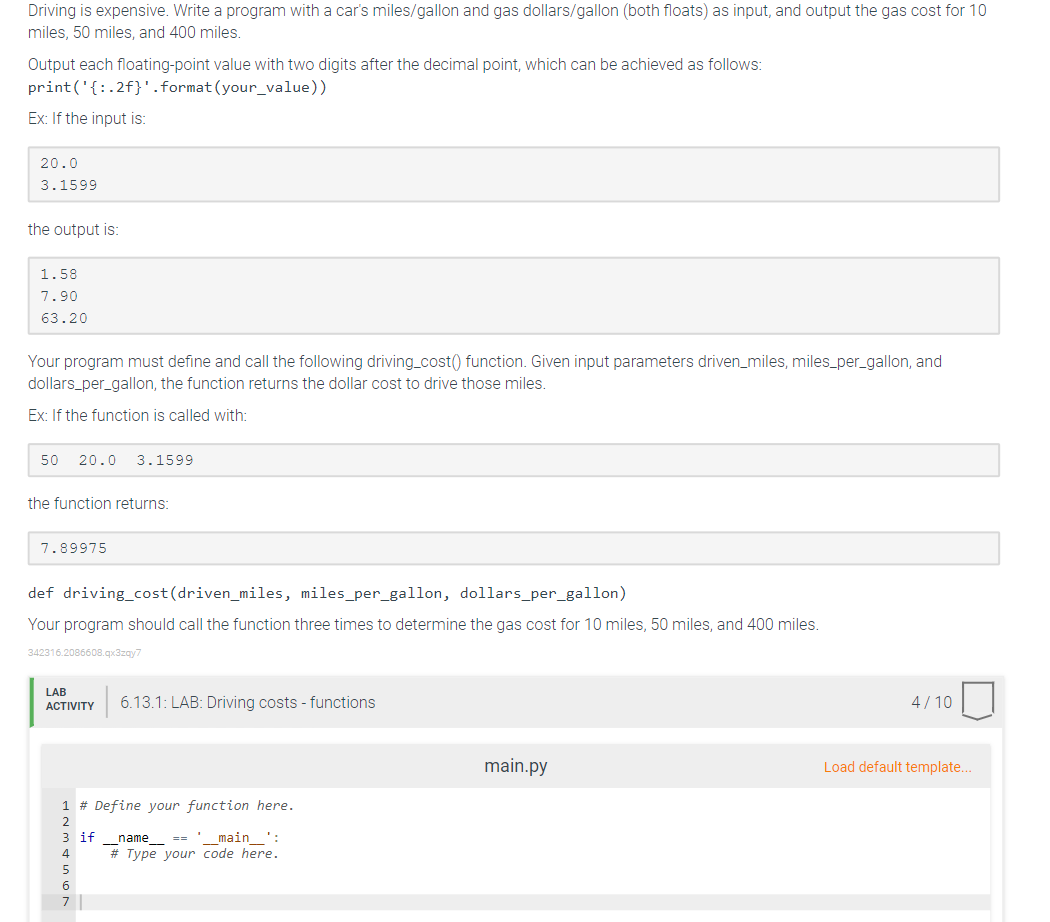 Solved Driving Is Expensive Write A Program With A Car s Chegg