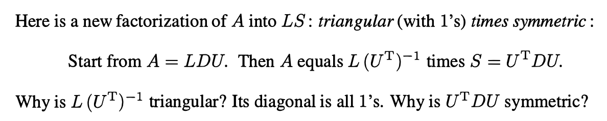 Solved Here is a new factorization of A into LS : triangular | Chegg.com