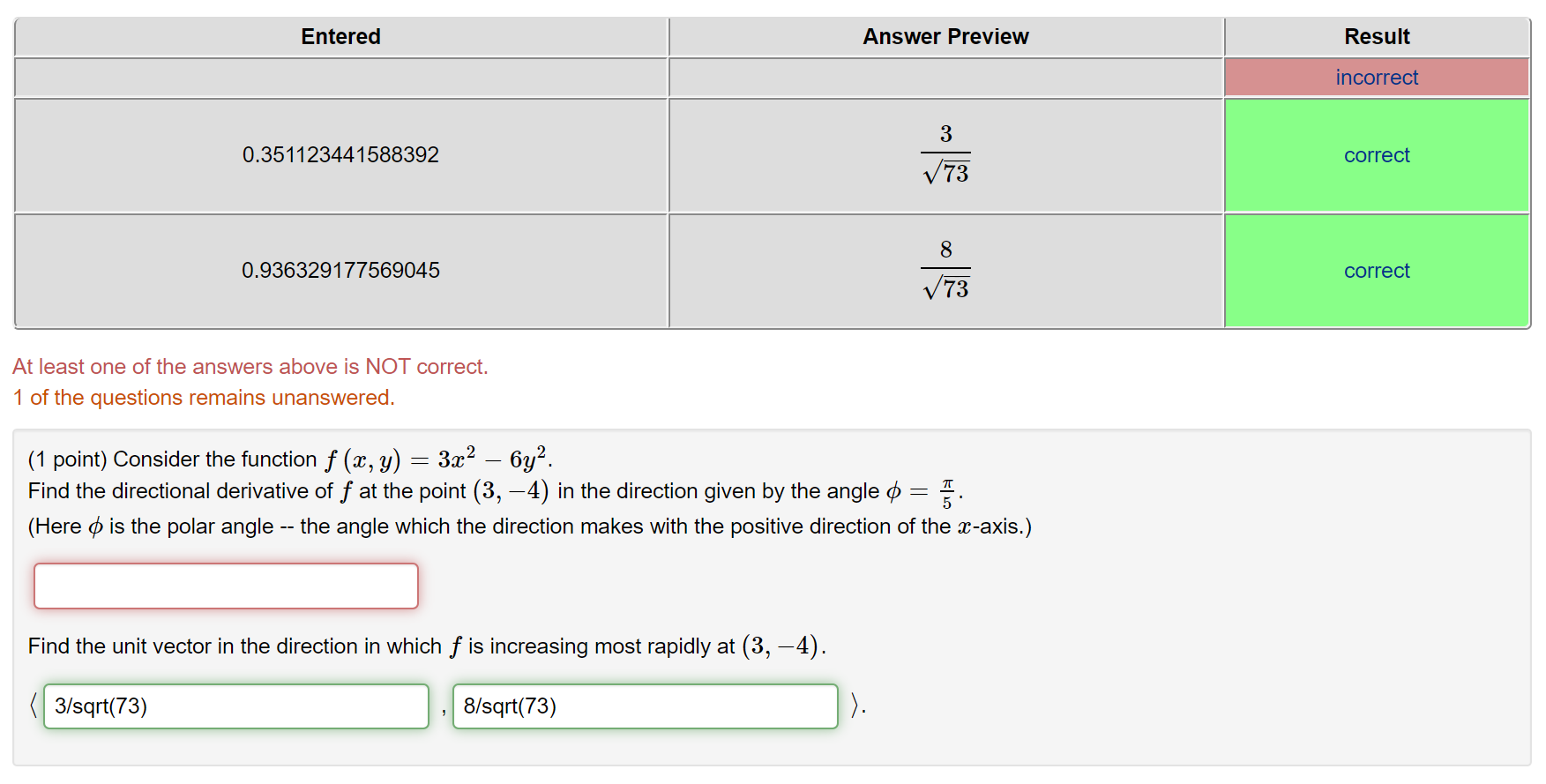 Solved Entered Answer Preview Result 1ly correct | Chegg.com