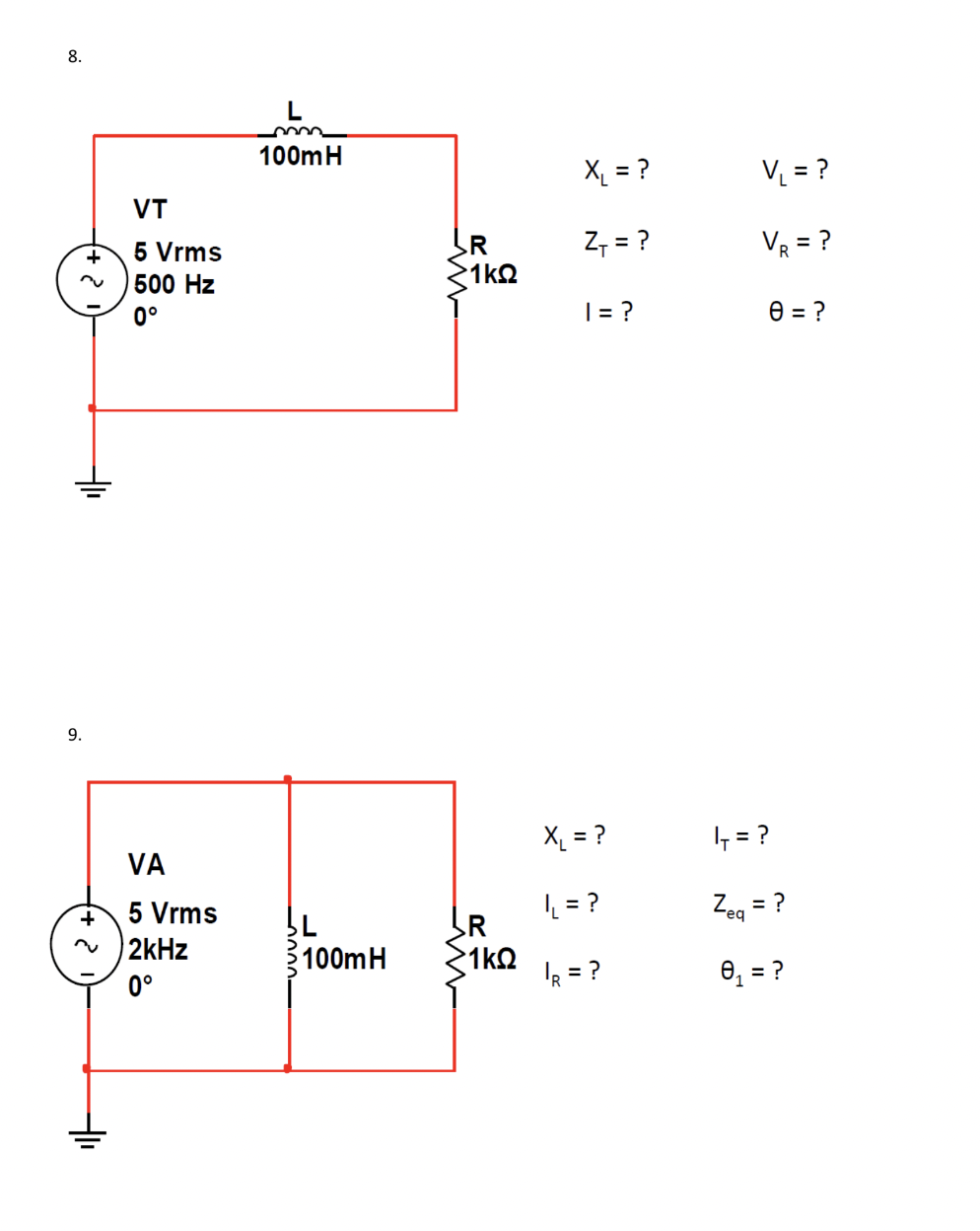 Solved XL=?ZT=?I=? VL=? VR=?θ=? | Chegg.com