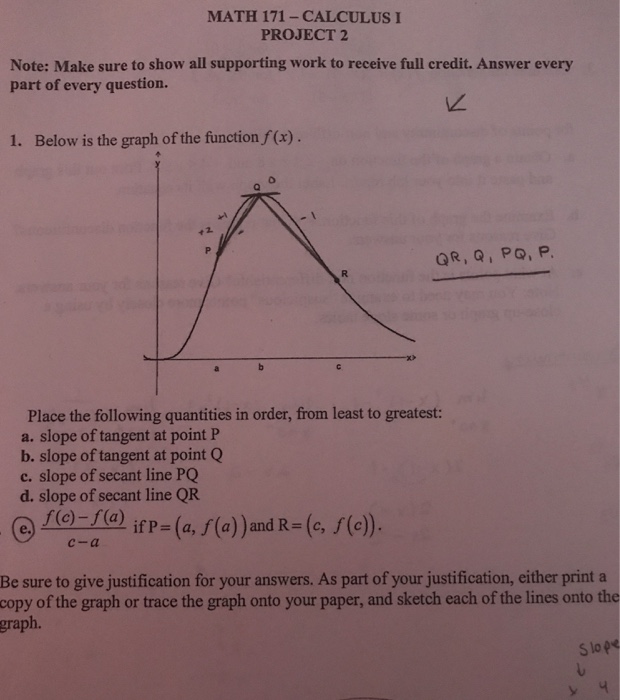 Solved MATH 171-CALCULUS I PROJECT 2 Note: Make sure to show | Chegg.com