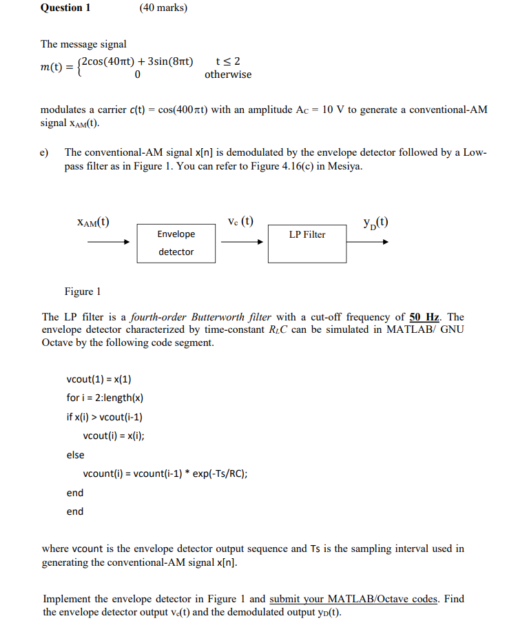 Solved The conventional-AM signal x[n] is demodulated by the | Chegg.com