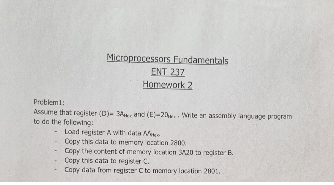 Solved Microprocessors Fundamentals ENT 237 Homework 2 | Chegg.com