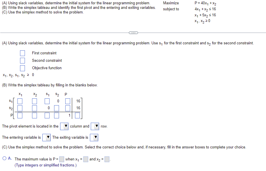Solved A Using Slack Variables Determine The Initial 