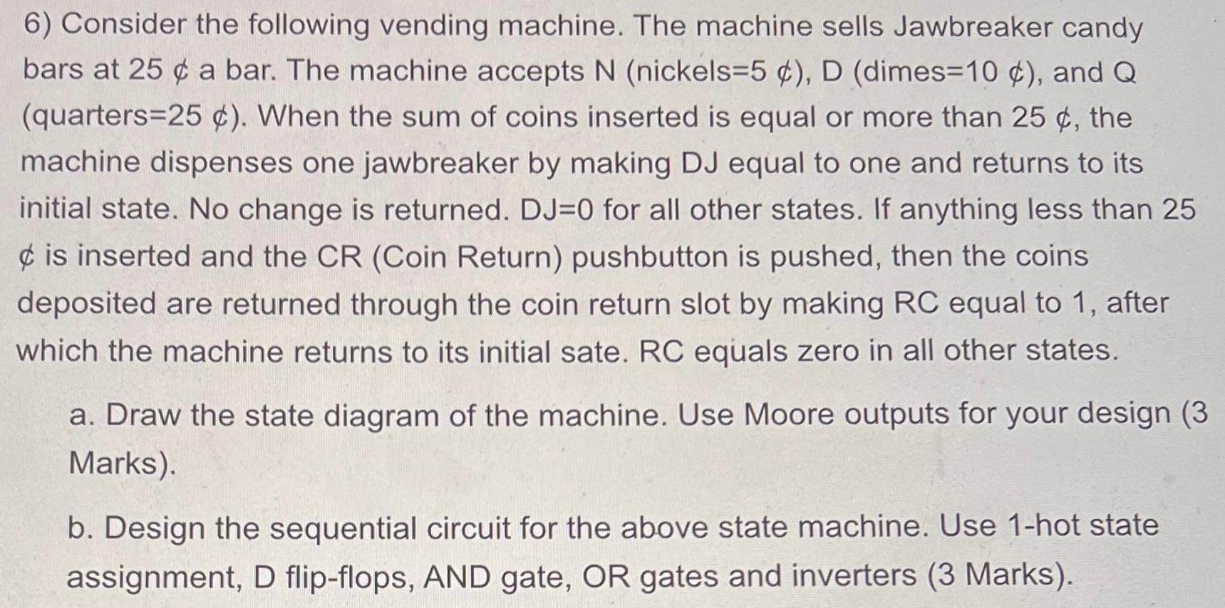 Solved 6) Consider the following vending machine. The | Chegg.com