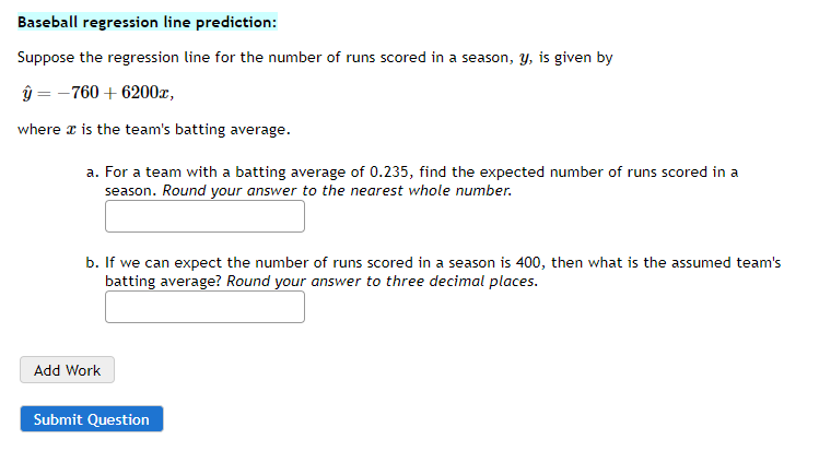 Solved Baseball regression line prediction: Suppose the | Chegg.com