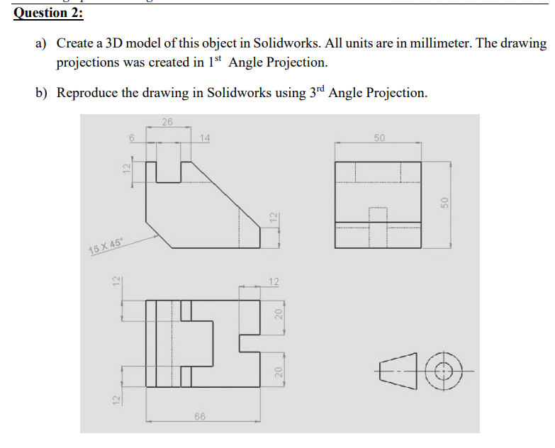 Solved Question 2: a) Create a 3D model of this object in | Chegg.com