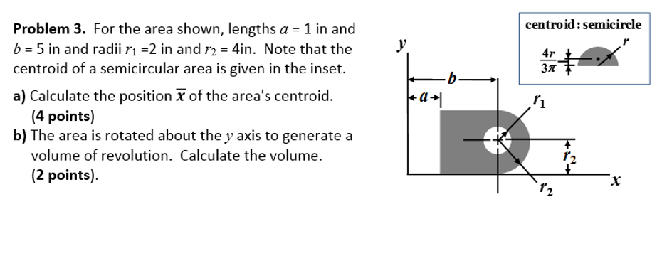 Solved centroid: semicircle Problem 3. For the area shown, | Chegg.com