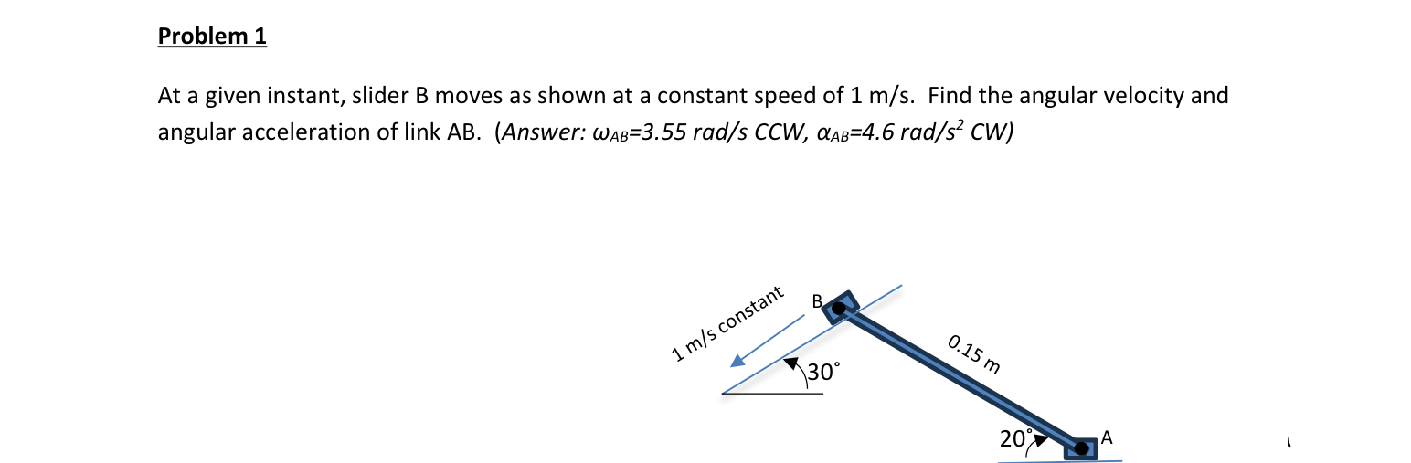 Solved Problem 1At a given instant, slider B ﻿moves as shown | Chegg.com