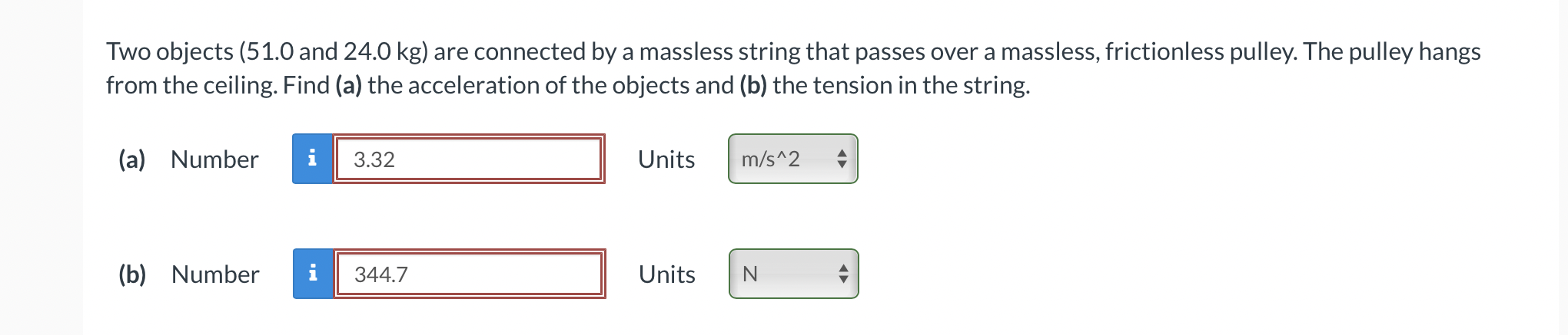 Solved Two objects (51.0 and 24.0 kg ) are connected by a | Chegg.com