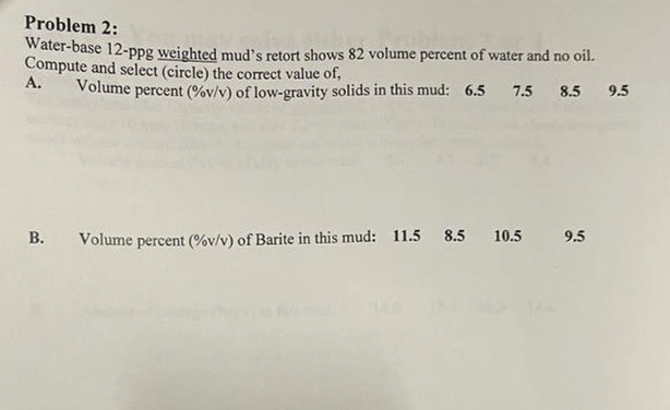 Solved Problem 2: Water-base 12-ppg weighted mud's retort | Chegg.com
