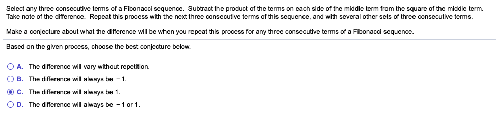 Solved Select any three consecutive terms of a Fibonacci | Chegg.com