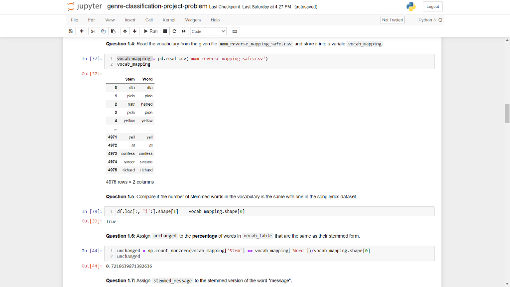 Solved jupyter genre-classification-project-problem Last | Chegg.com