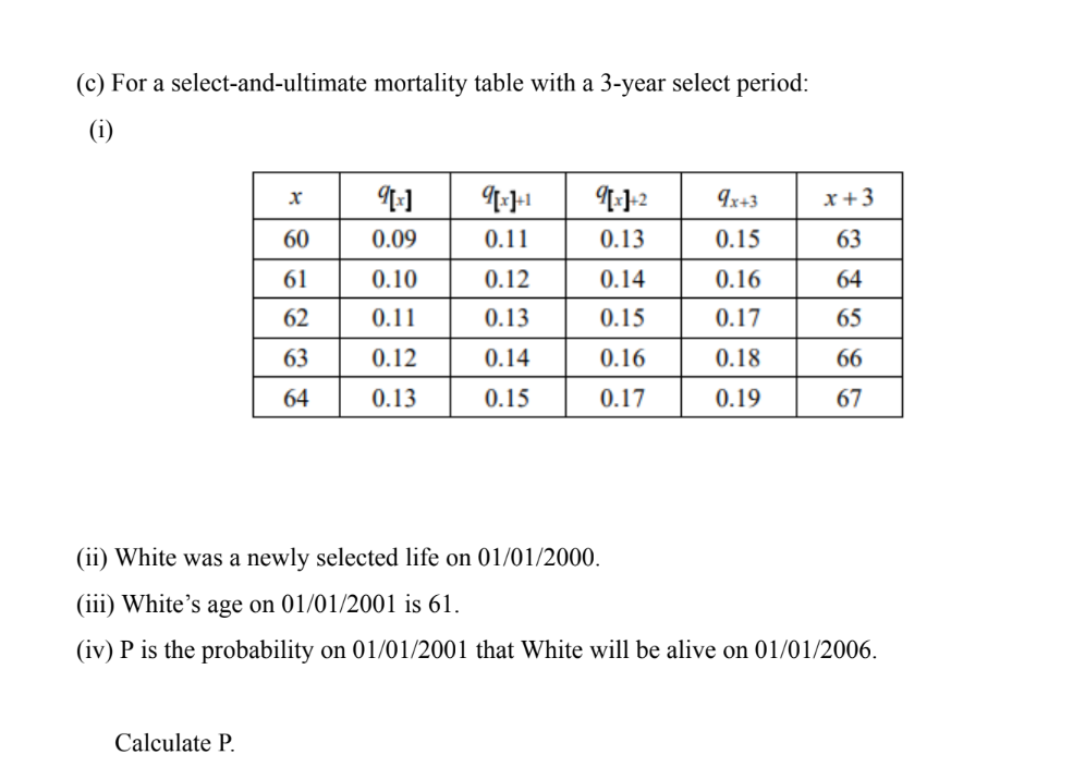 Solved (c) For a select-and-ultimate mortality table with a | Chegg.com